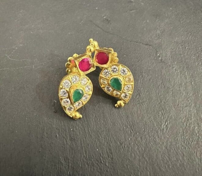 Ruby And Emerald Cut Stone Mango Stud – Silver Cravings Jewellery