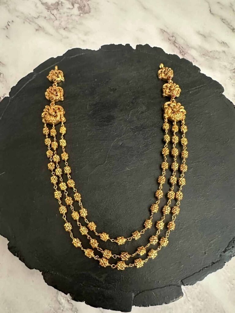 3 Layer Nakshi Bead Mala With Peacock Design – Silver Cravings Jewellery