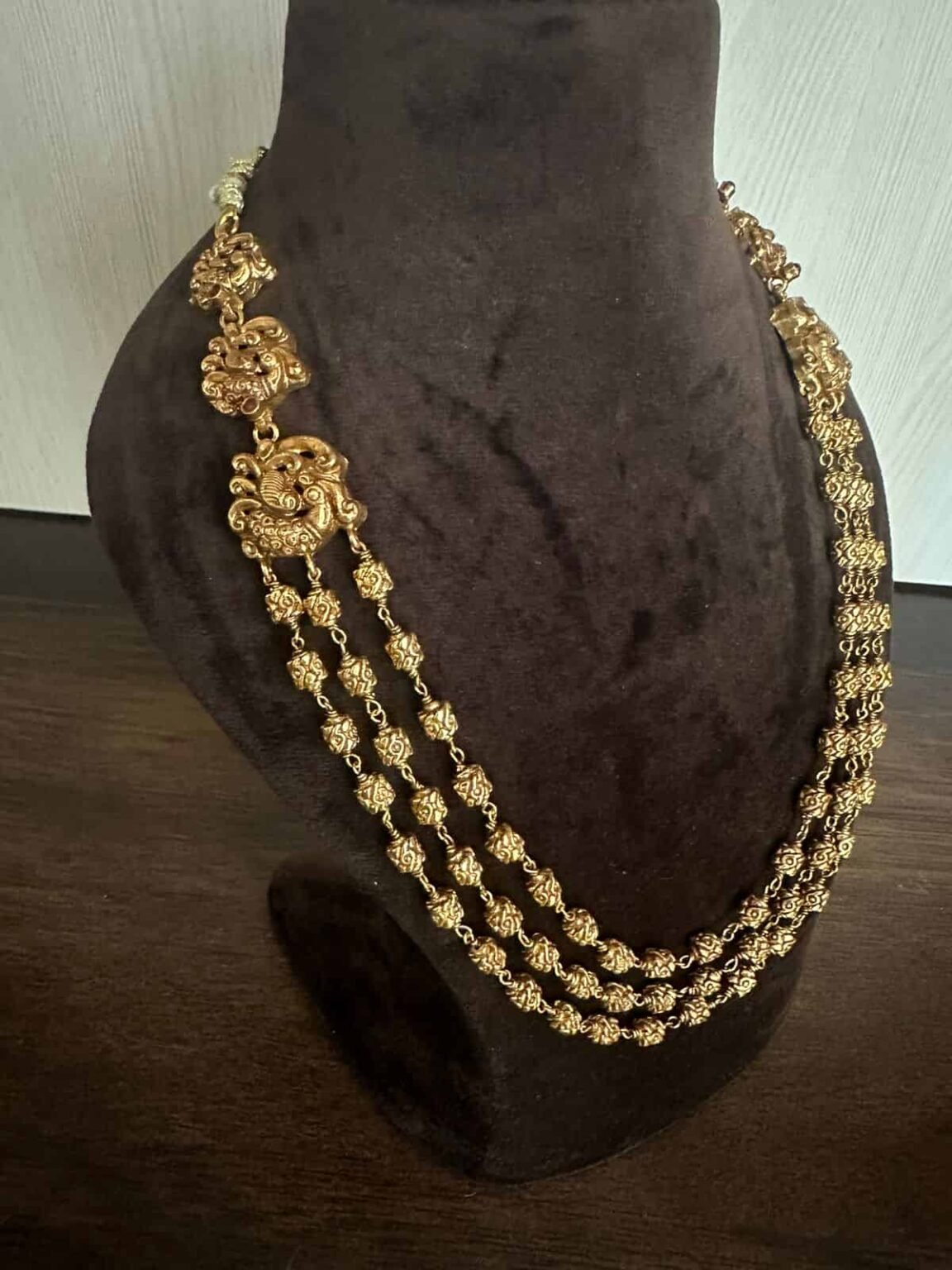 3 Layer Nakshi Bead Mala With Peacock Design – Silver Cravings Jewellery